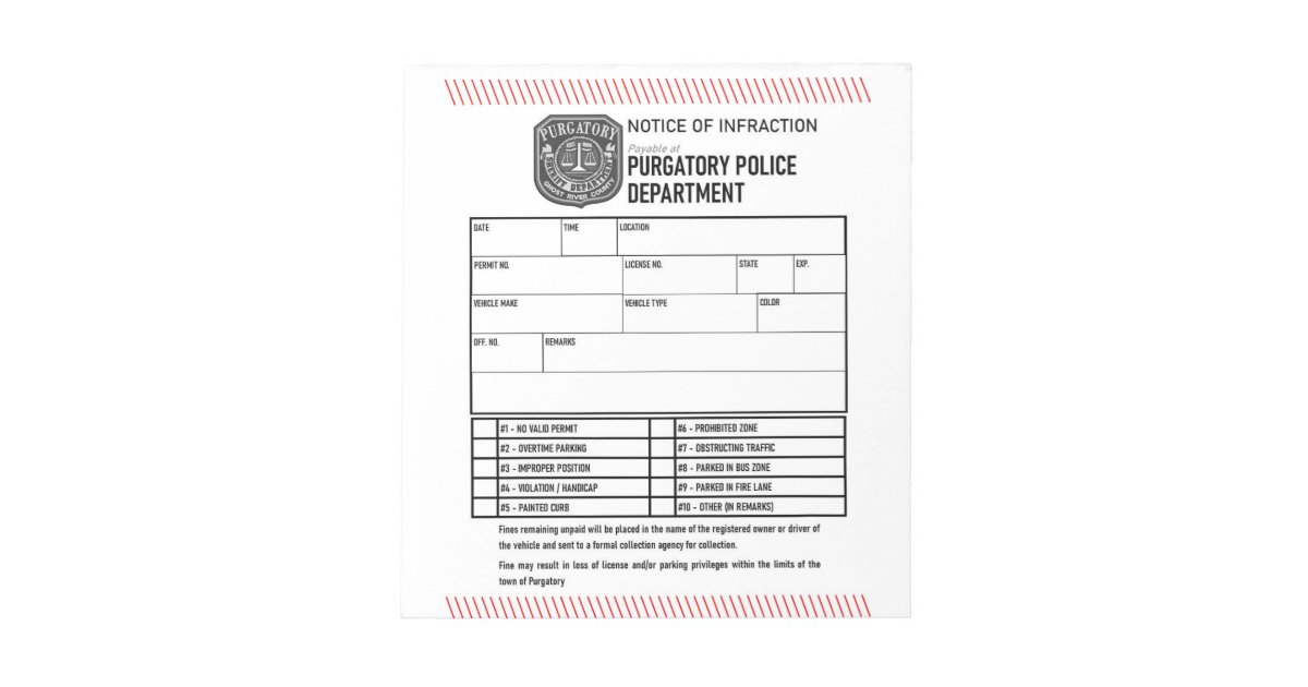Purgatory Police Department Notice Notepad | Zazzle