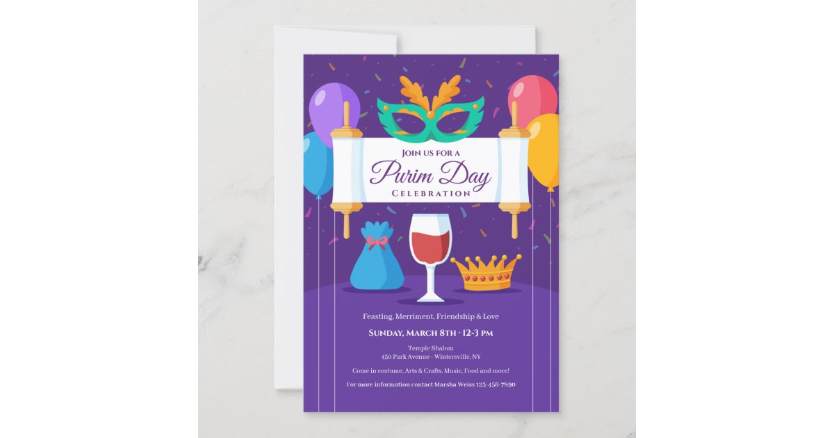 Purim Day Celebration Invitation/Announcement Invitation | Zazzle