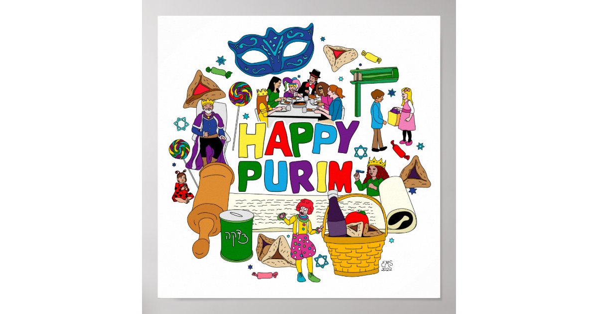 Purim Scene Square Poster | Zazzle
