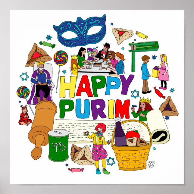 Purim Scene Square Poster | Zazzle
