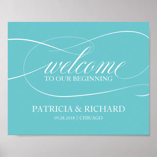 Purist Blue Elegant Welcome To Our Beginning Poster | Zazzle