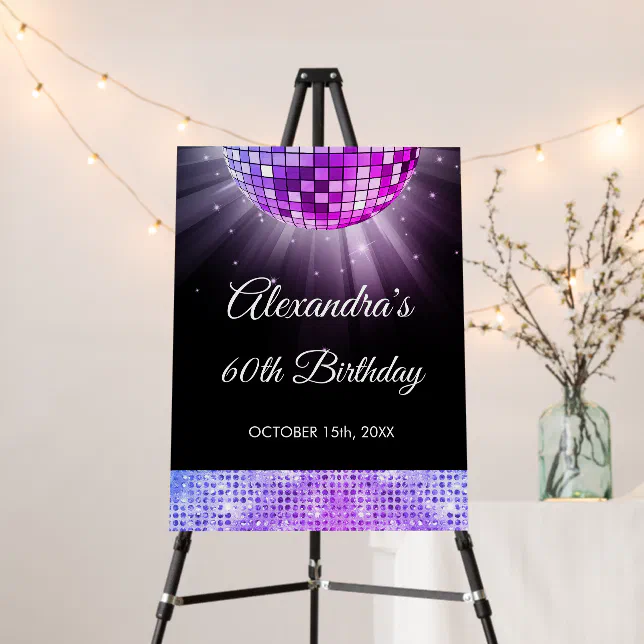 Purple 60th Birthday Party 70's Disco Ball Foam Board | Zazzle