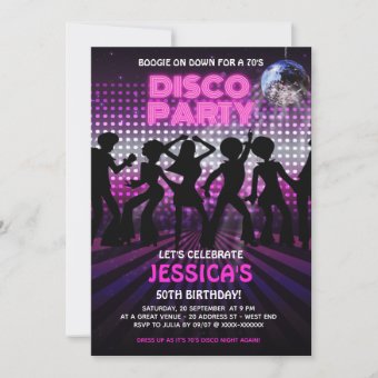 Purple 70s Disco Dancing Party Invitation | Zazzle