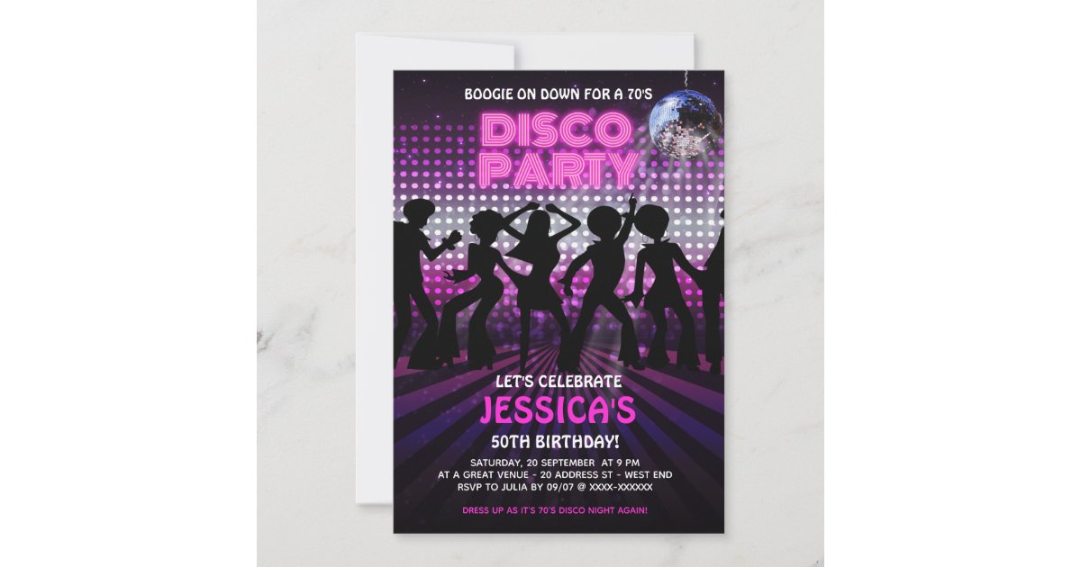 Purple 70s Disco Dancing Party Invitation | Zazzle
