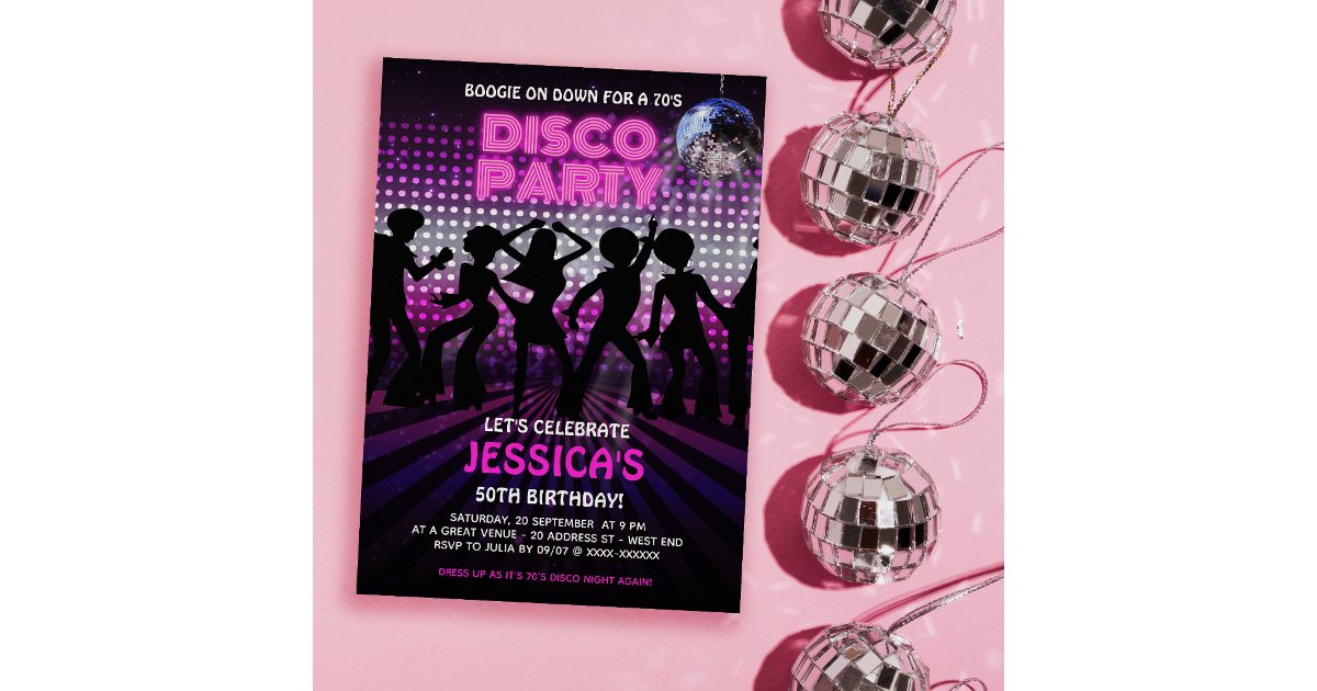 Purple 70s Disco Dancing Party Invitation | Zazzle