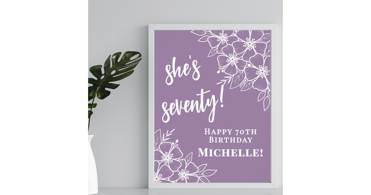 Purple 70th Birthday Party Welcome Poster | Zazzle