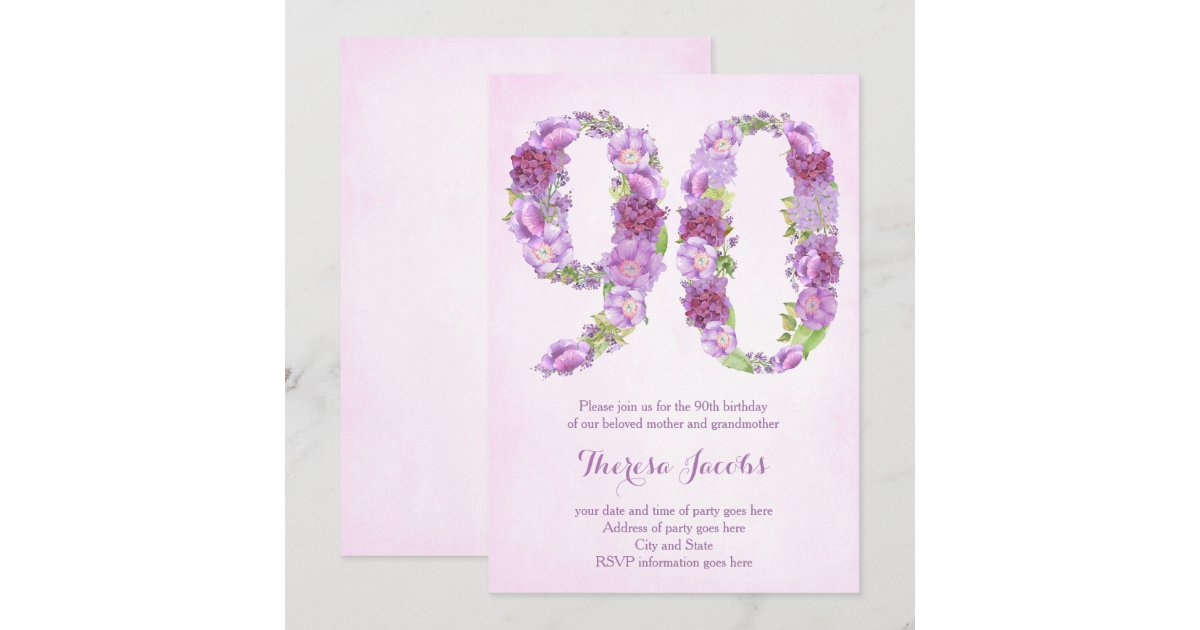 purple 90th birthday invitations, 90th Party Cards | Zazzle