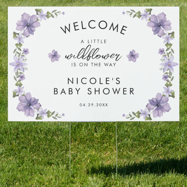 Purple A Little Wildflower Baby Showe Welcome Sign | Zazzle