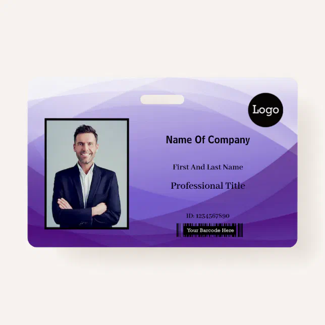 Purple Abstract Business Photo Identification ID Badge | Zazzle