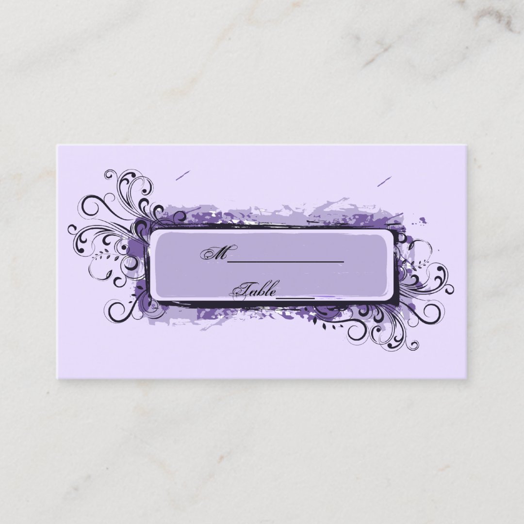 Purple Abstract Floral Wedding Place Card | Zazzle