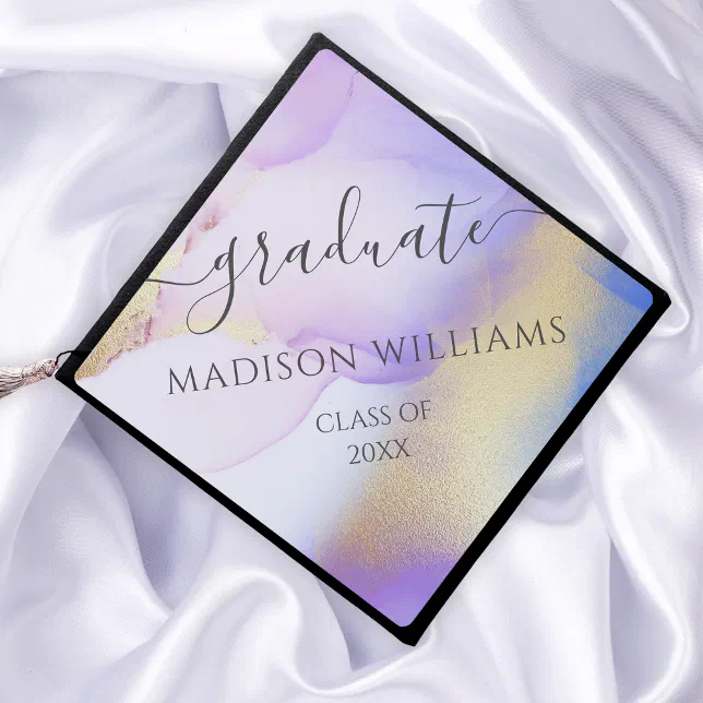 Purple Abstract Ink Luxury Gold Customized Graduation Cap Topper | Zazzle
