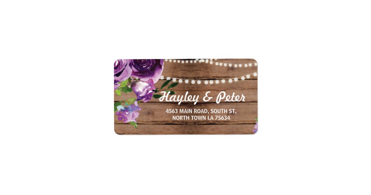 Purple Address Labels Stickers Wood Flowers | Zazzle