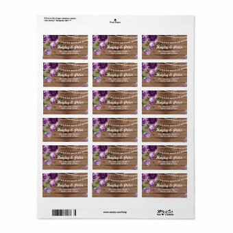 Purple Address Labels Stickers Wood Flowers | Zazzle