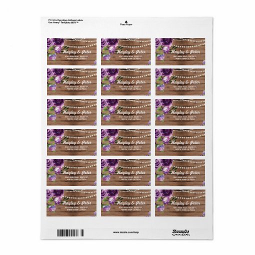 Purple Address Labels Stickers Wood Flowers | Zazzle