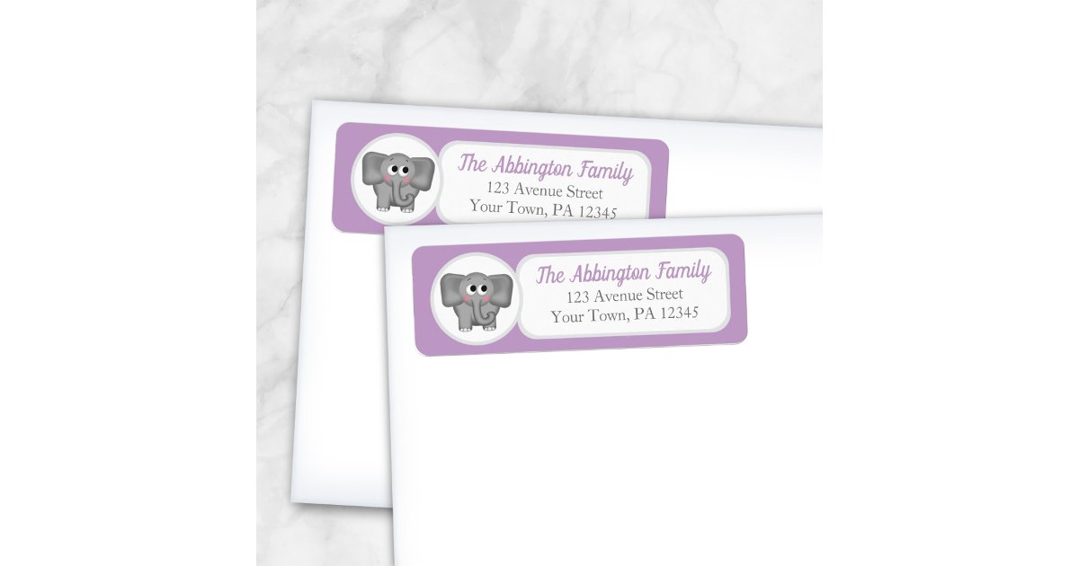 Purple Adorable Elephant Address Labels | Zazzle