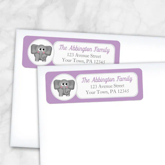 Purple Adorable Elephant Address Labels | Zazzle