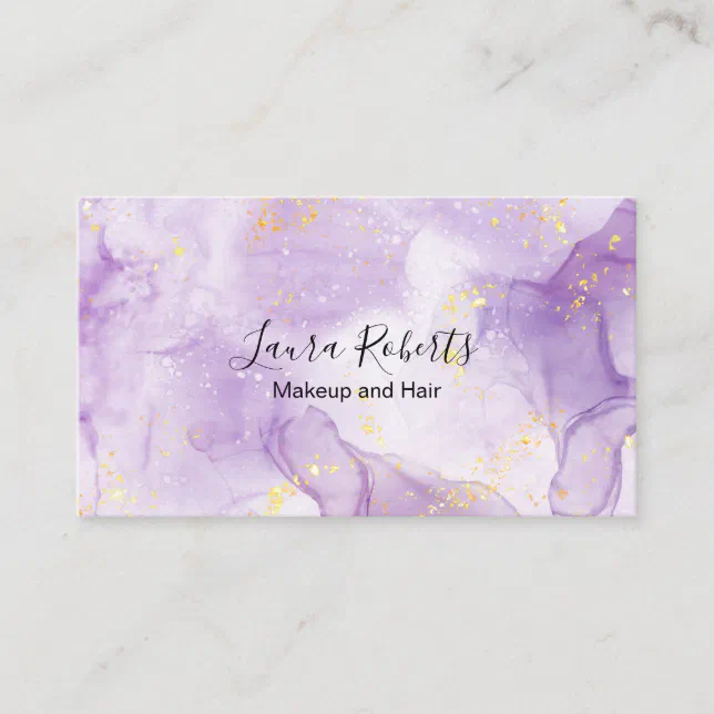Purple Aesthetic Marble Glitter Business Card | Zazzle
