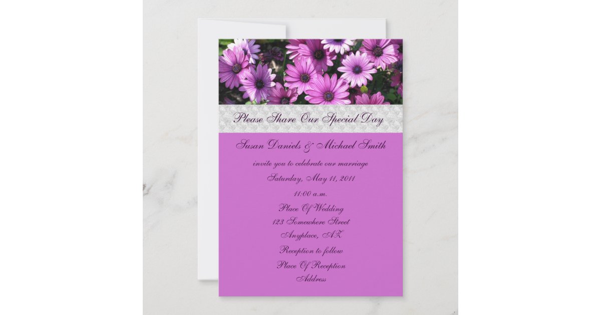 Purple African Daisies Flower Wedding Invitation | Zazzle