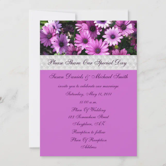 Purple African Daisies Flower Wedding Invitation | Zazzle