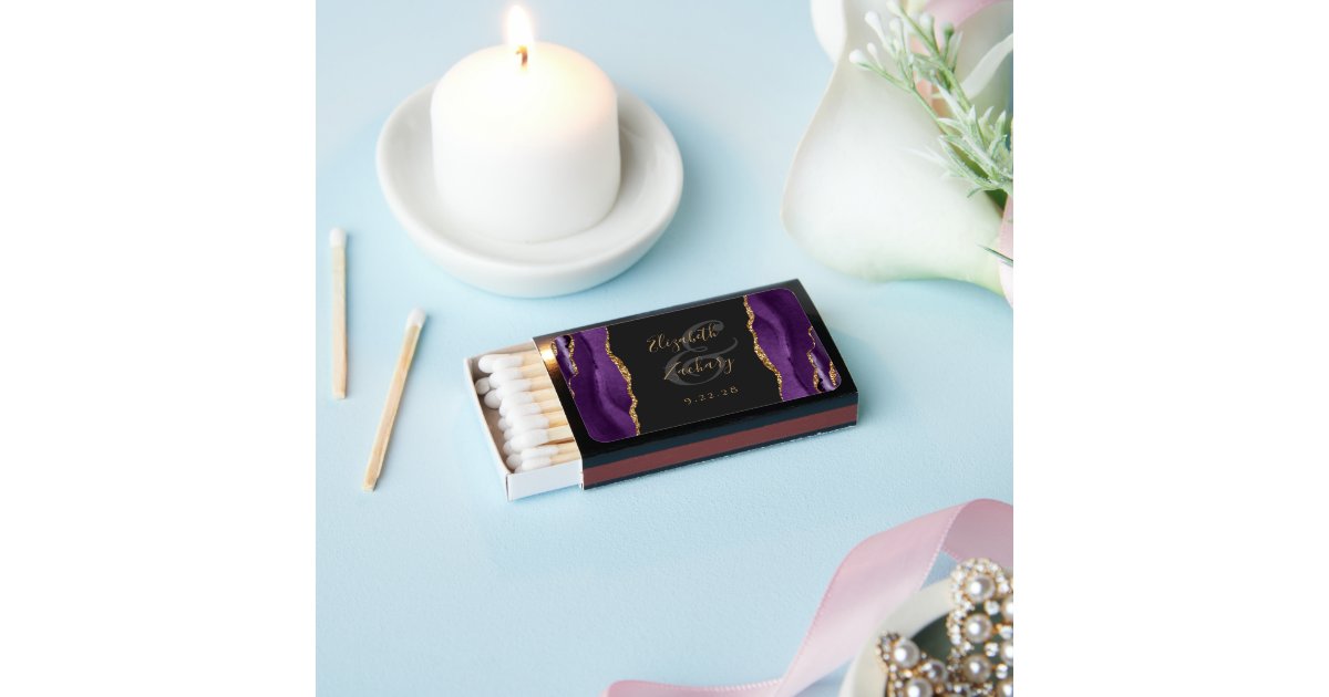 Purple Agate Gold Glitter Dark Wedding Matchboxes | Zazzle