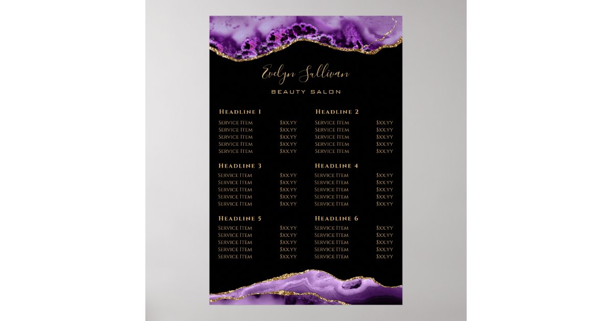 Purple Agate Price List Poster | Zazzle