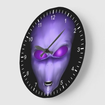 Purple Alien Face Large Clock | Zazzle
