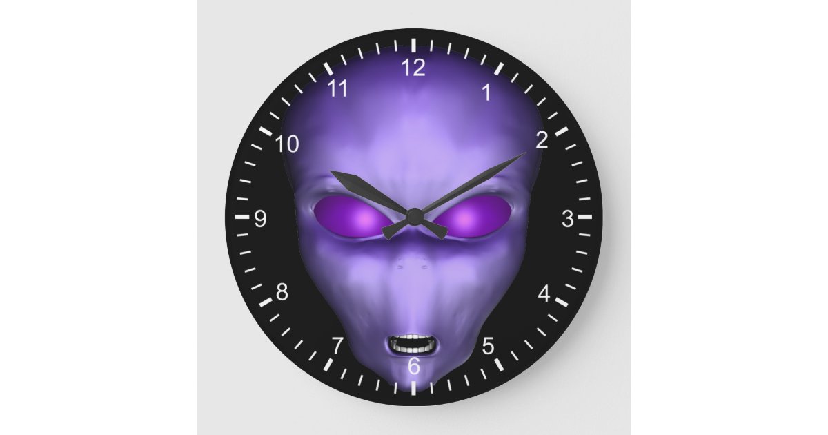 Purple Alien Face Large Clock | Zazzle