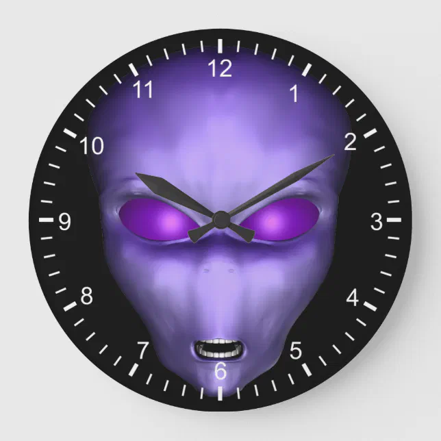Purple Alien Face Large Clock | Zazzle