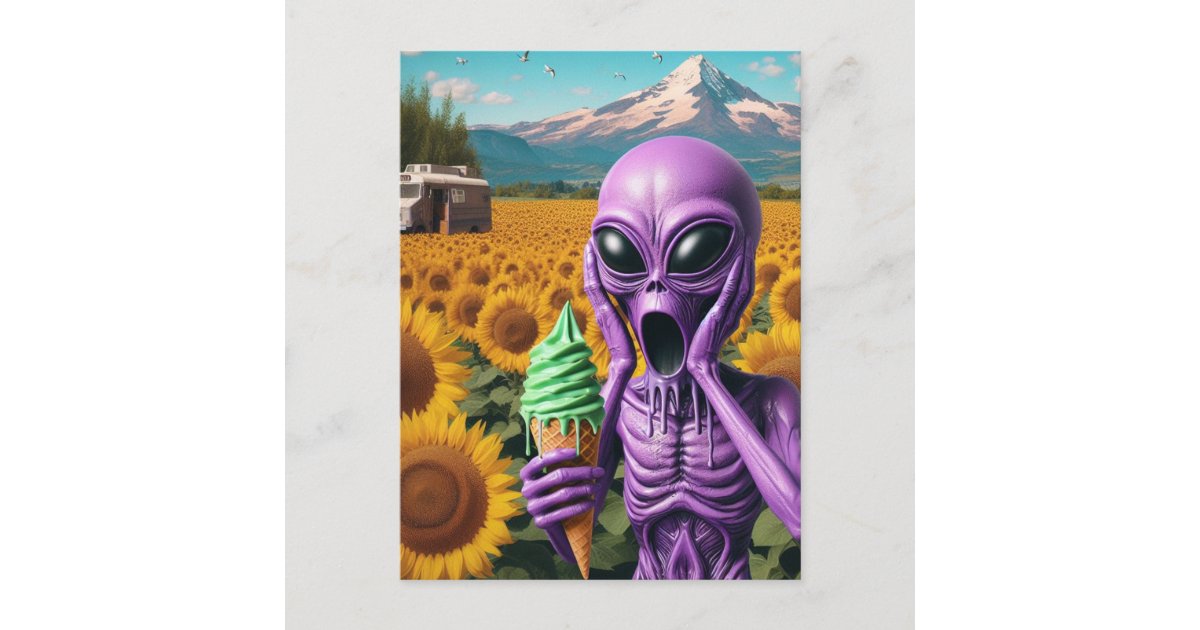 Purple Alien Melting Ice Cream Screaming Postcard | Zazzle