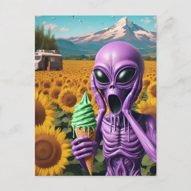 Purple Alien Melting Ice Cream Screaming Postcard | Zazzle