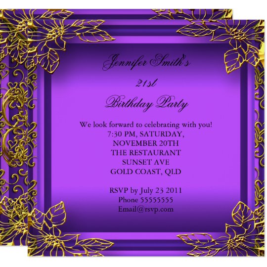 Purple All Occasions Elite Elegant Party Gold Invitation | Zazzle.com