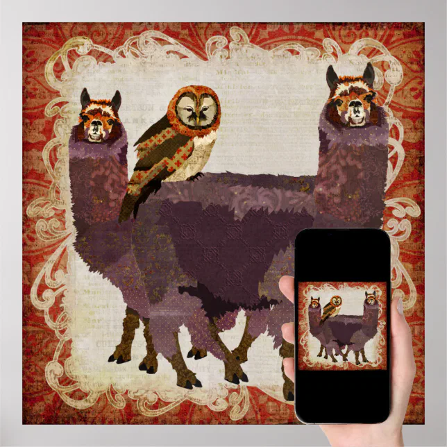 Purple Alpacas Amber Owl Art Poster | Zazzle
