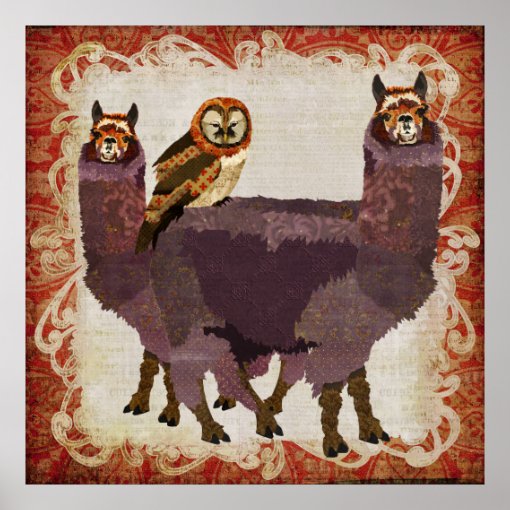 Purple Alpacas Amber Owl Art Poster | Zazzle