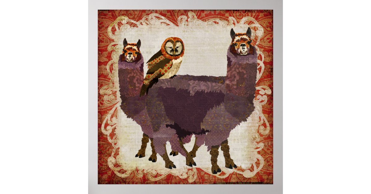 Purple Alpacas Amber Owl Art Poster | Zazzle