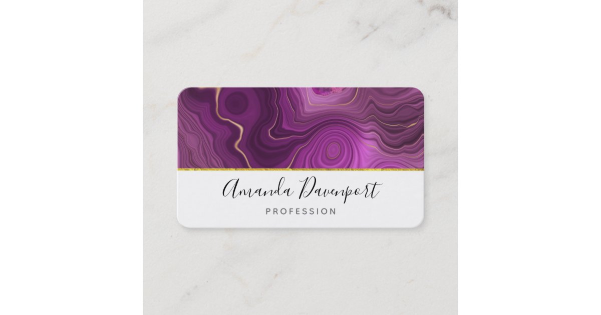 Purple Amethyst And Gold Abstract Agate Business Card | Zazzle