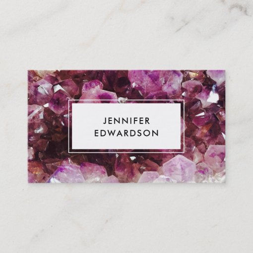 Purple amethyst gemstone crystal professional business card | Zazzle