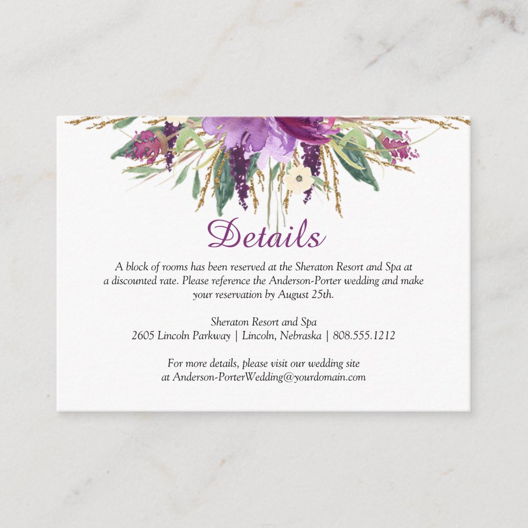 Purple Amethyst Gold Floral Enclosure Cards | Zazzle