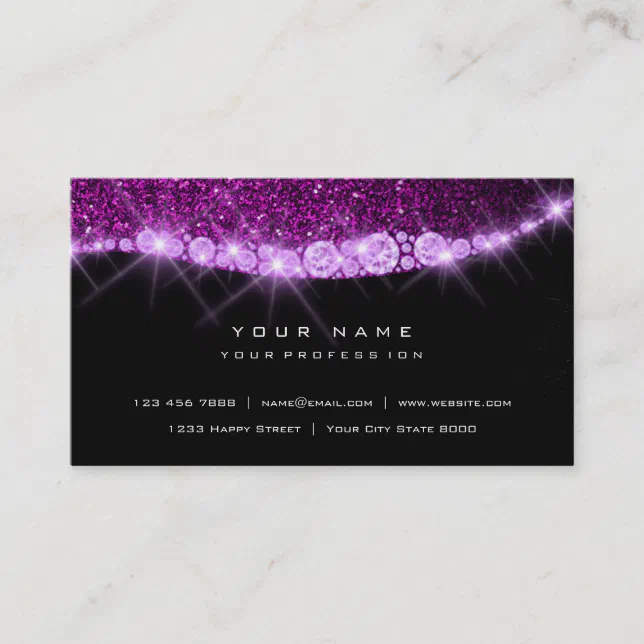 Purple Amethyst Sparkly Diamond Glitter Glam Black Business Card | Zazzle