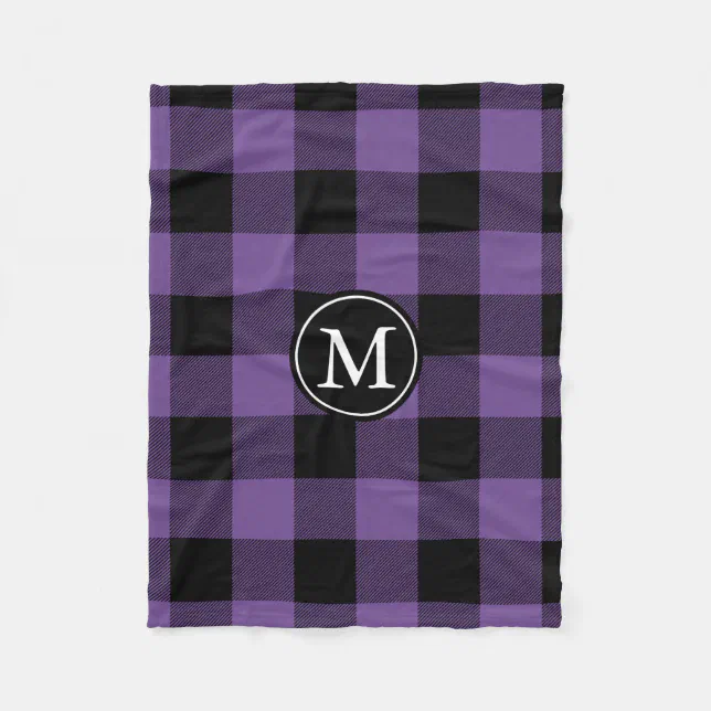 Purple and Black Buffalo Check Monogram Fleece Blanket | Zazzle