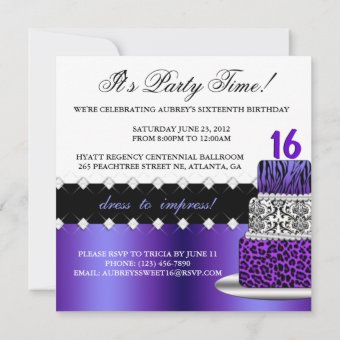 Purple and Black Chic Cake Photo Invitation | Zazzle