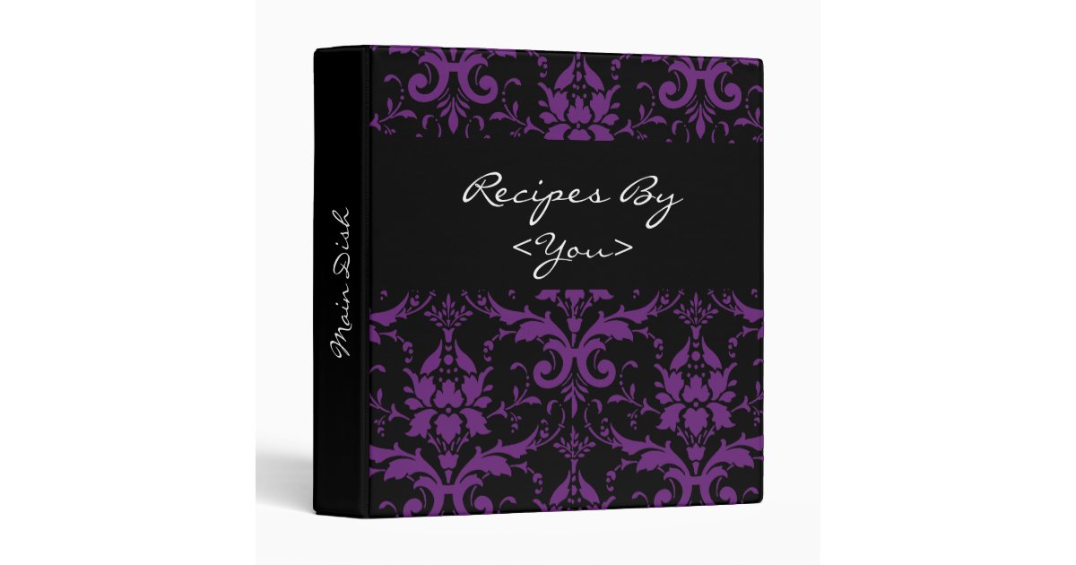 Purple and Black Damask Recipe Cook Book Binder | Zazzle