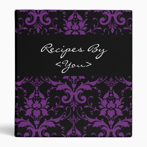 Purple and Black Damask Recipe Cook Book Binder | Zazzle