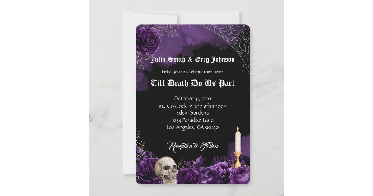 Purple and Black Gothic Wedding Invitation | Zazzle