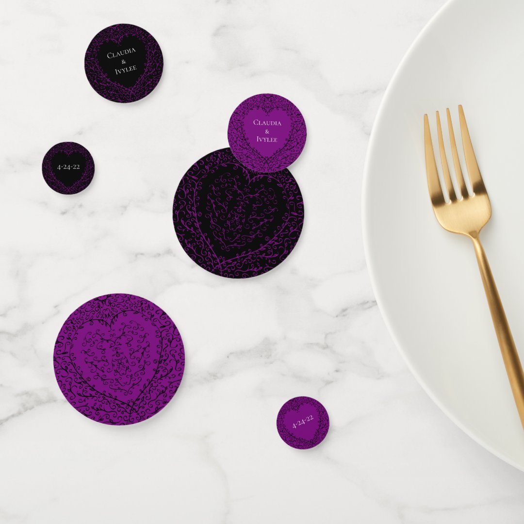 Purple and Black Heart Gothic Wedding Confetti | Zazzle