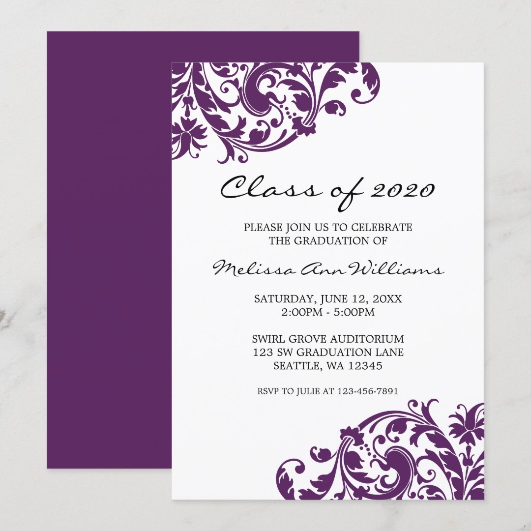 Purple and Black Swirl Graduation Announcement | Zazzle