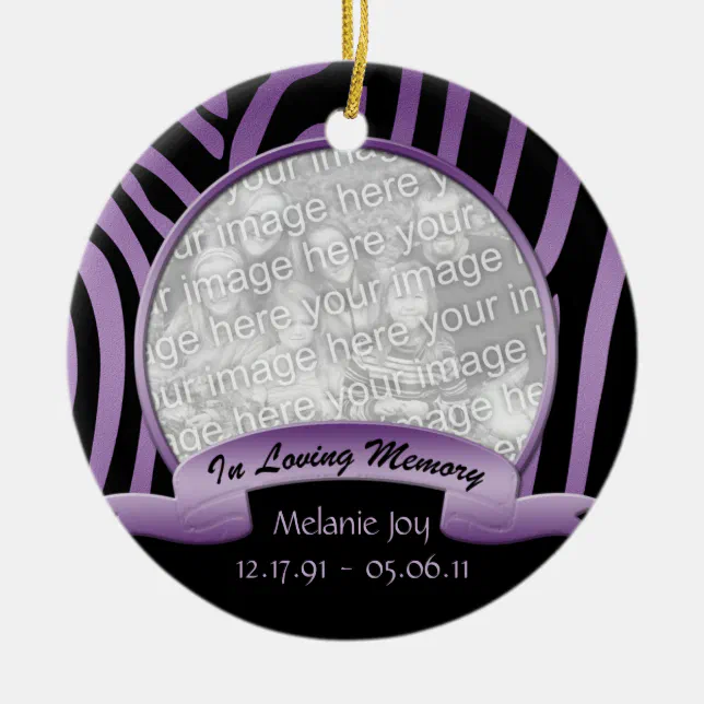 Purple and Black Zebra In Loving Memory Ornament | Zazzle