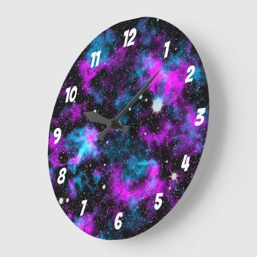 Purple and Blue Galaxy Cosmic Large Clock | Zazzle