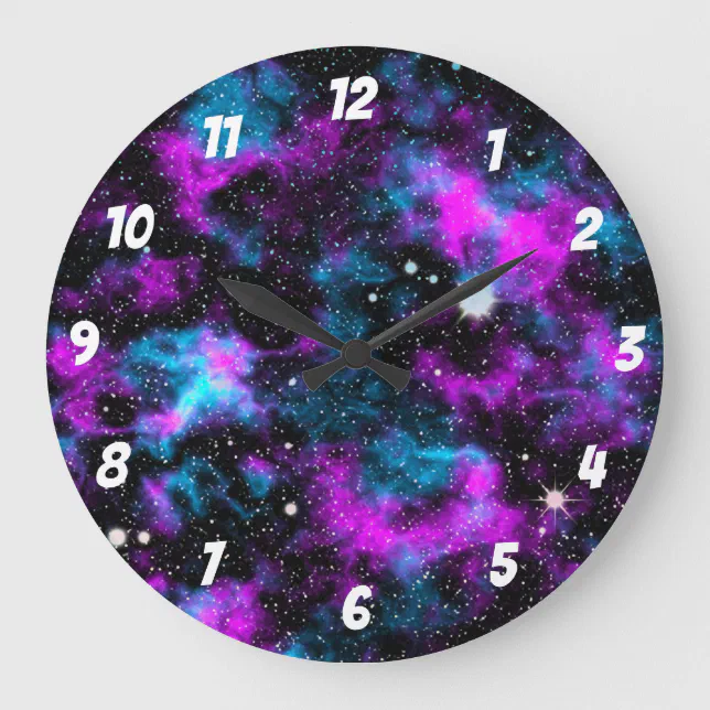 Purple and Blue Galaxy Cosmic Large Clock | Zazzle