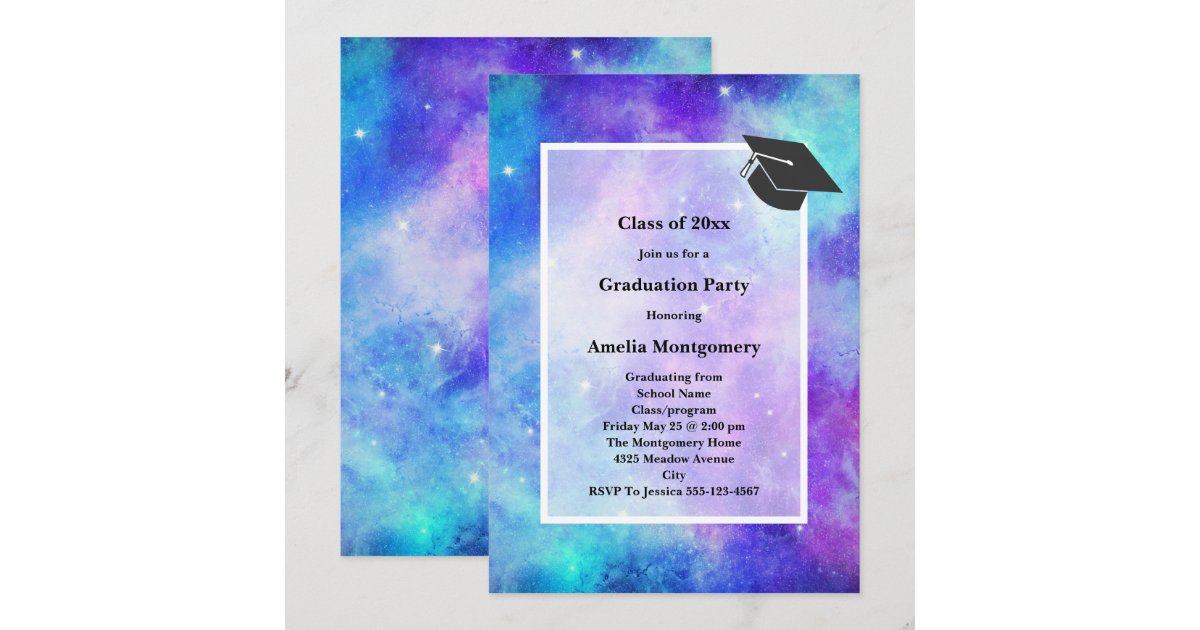 Purple and Blue Galaxy Space Abstract Graduation Invitation | Zazzle