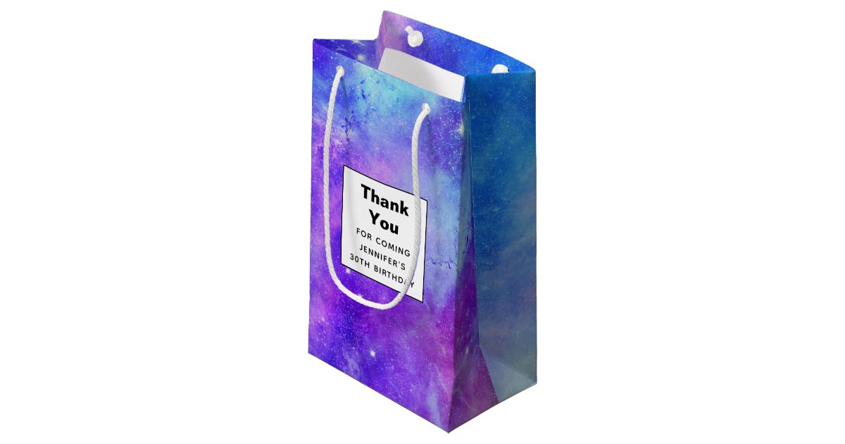 Purple and Blue Galaxy Space Birthday Thank You Small Gift Bag | Zazzle